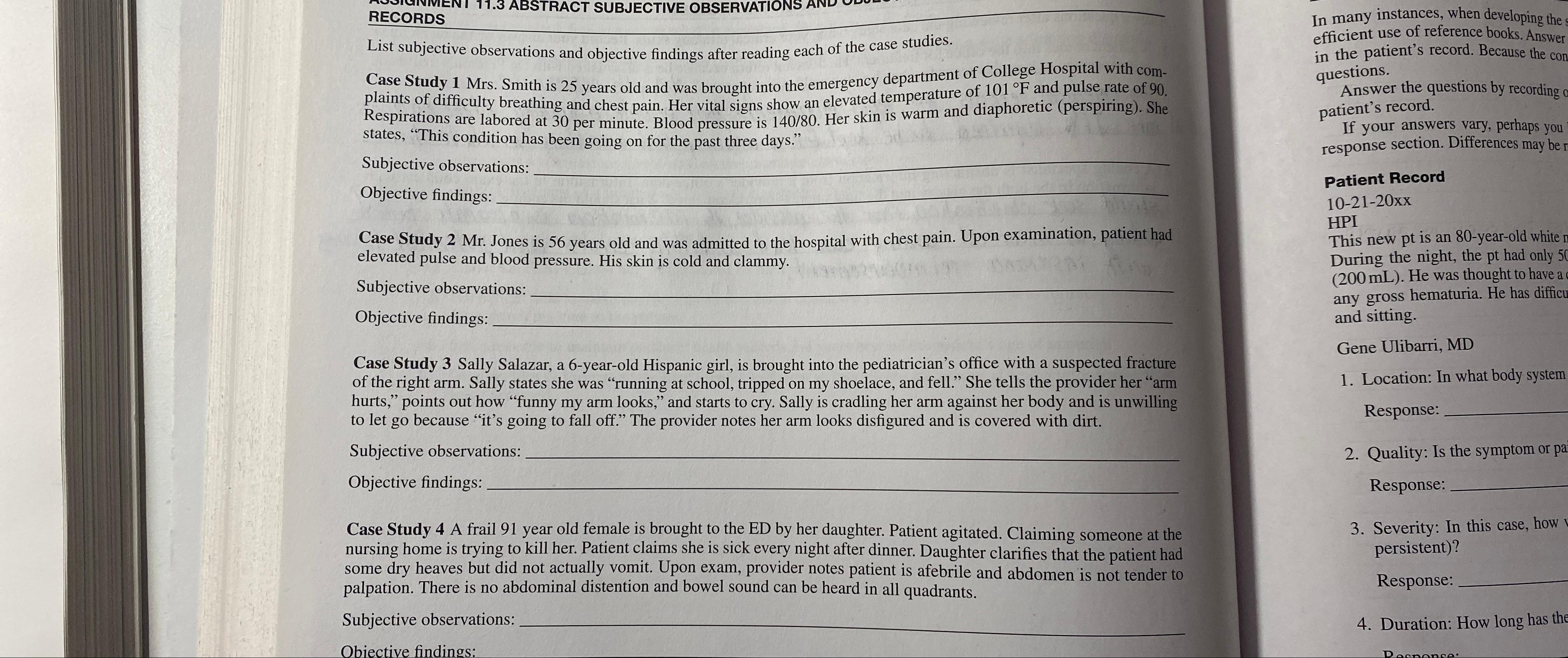 Solved RECORDSList subjective observations and objective | Chegg.com