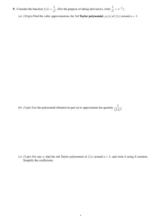 Solved 9. Consider the function f(x)=x21. (For the purpose | Chegg.com