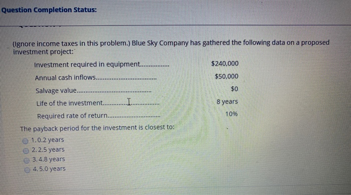 Solved Question Completion Status: (Ignore income taxes in | Chegg.com
