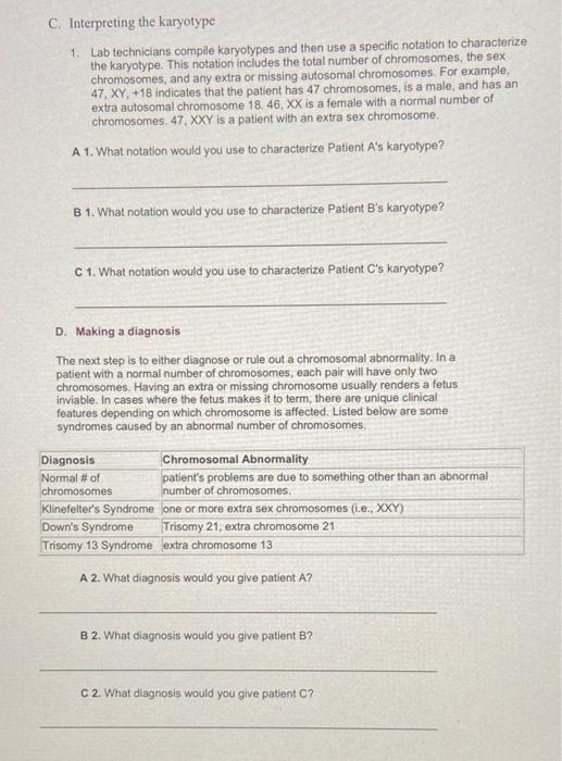 Solved C. Interpreting the karyotype 1 Lab technicians | Chegg.com