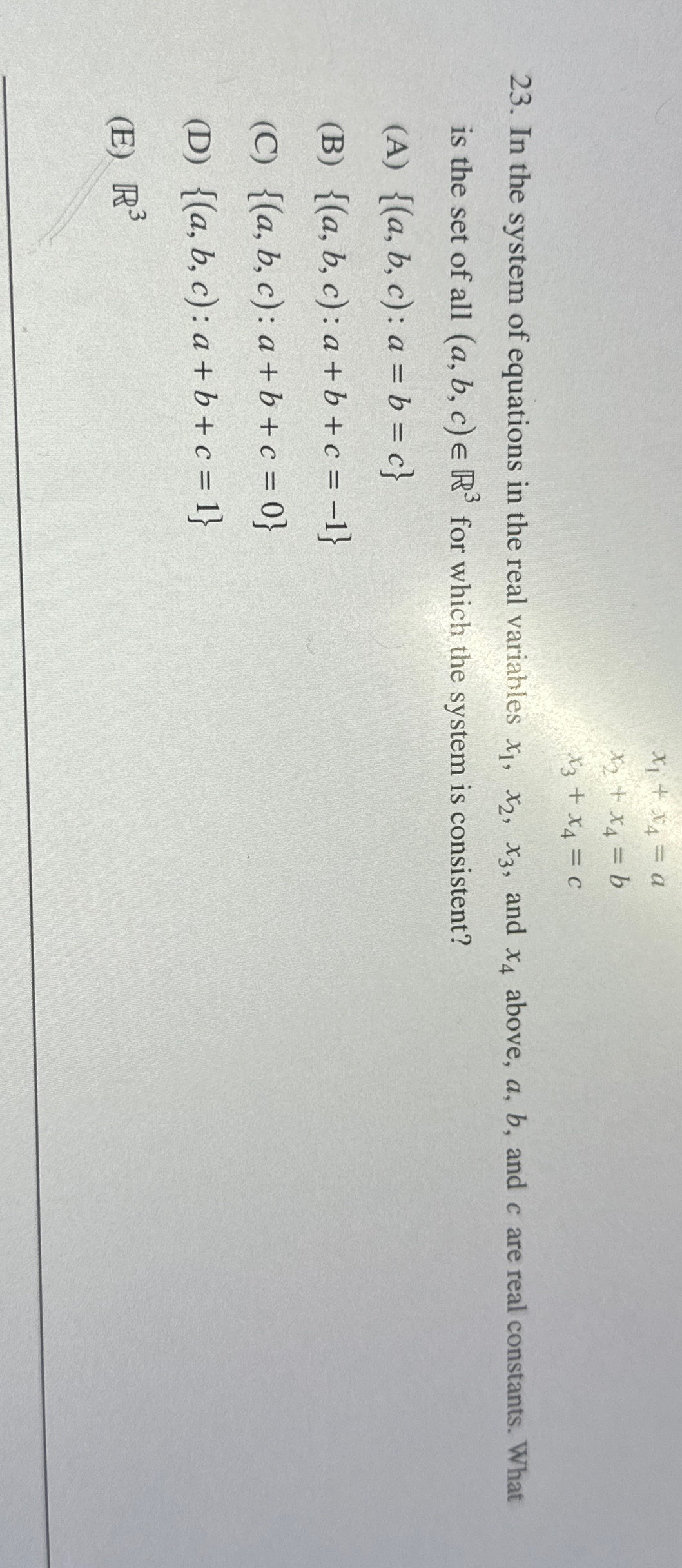 Solved x1+x4=ax2+x4=bx3+x4=cIn the system of equations in | Chegg.com