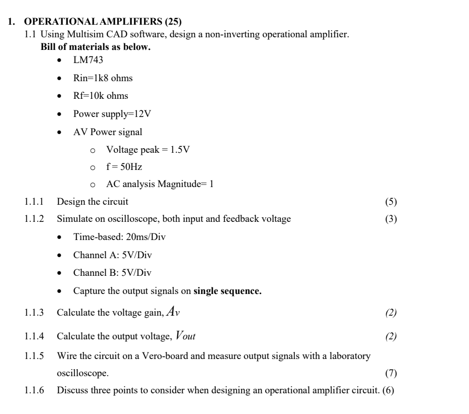 Solved OPERATIONAL AMPLIFIERS (25)1.1 ﻿Using Multisim CAD | Chegg.com