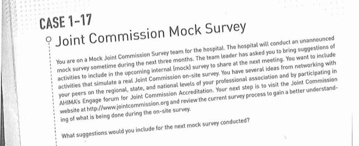 Solved CASE 1-17 Joint Commission Mock Survey You are on a | Chegg.com