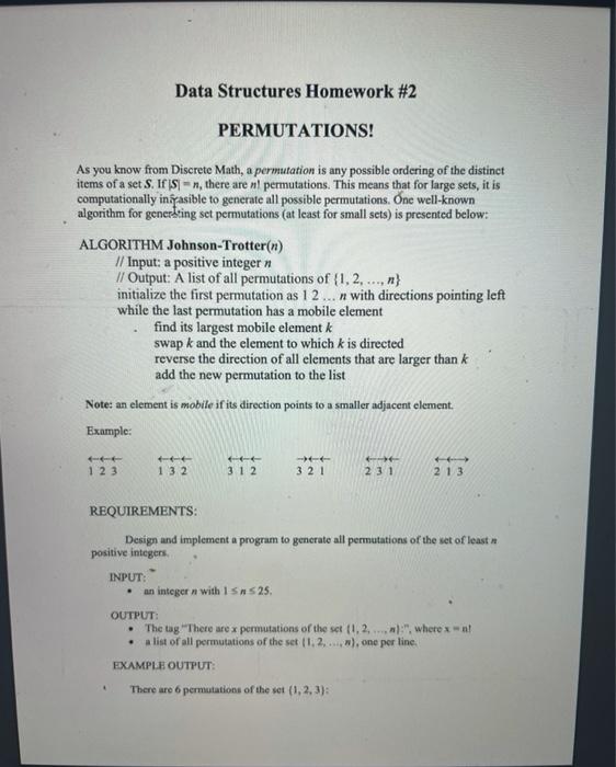 Solved Data Structures Homework #2 PERMUTATIONS! As you know | Chegg.com