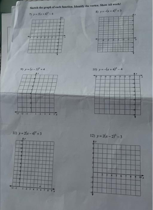 Solved Graph each equation. Ideation the vertex, Show ALL | Chegg.com