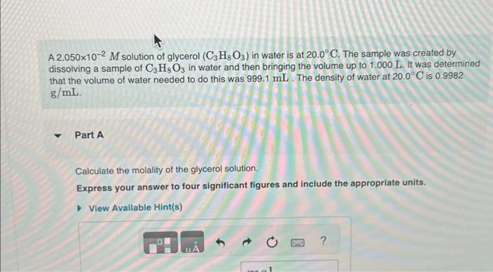 Solved Calculate the concentration of the glycerol solution | Chegg.com
