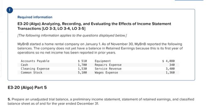 Solved Required information E3-20 (Algo) Analyzing, | Chegg.com