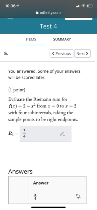 Solved 10:364 edfinity.com Test 4 ITEMS SUMMARY 5
