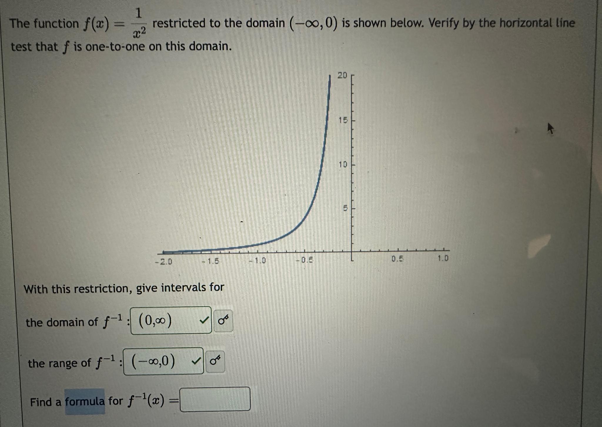 Solved The function f(x)=1x2 ﻿restricted to the domain | Chegg.com