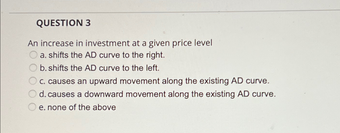Solved QUESTION 3An increase in investment at a given price | Chegg.com