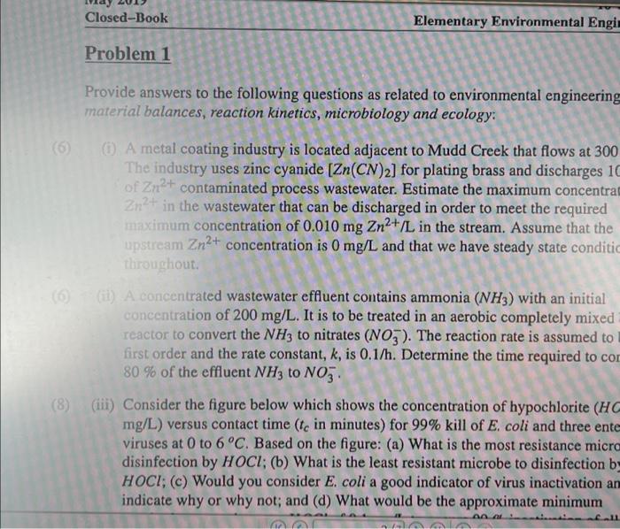 Solved Closed-Book Elementary Environmental Engin Problem 1 | Chegg.com
