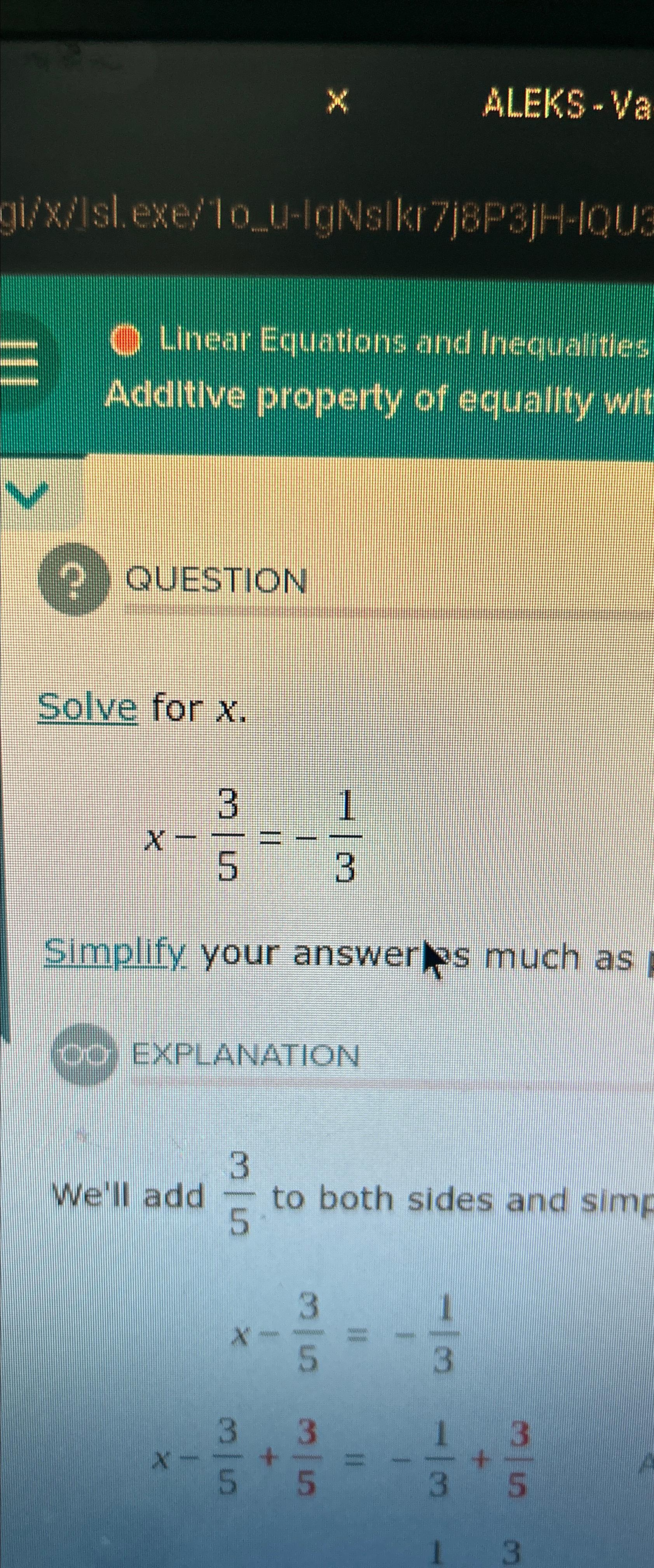 Solved Linear Equations and inequalites Additive property of | Chegg.com
