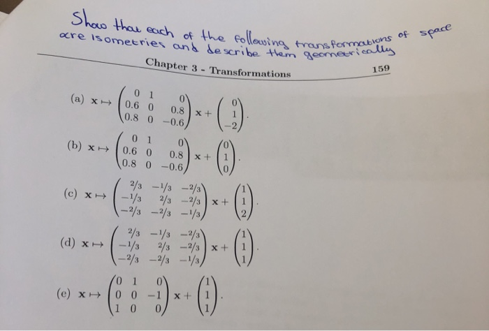 Solved Show that each of the following trans! are isometries | Chegg.com