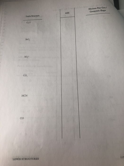 Solved Electron Pair Geo Geometric Shape AXE Lewis Structure | Chegg.com