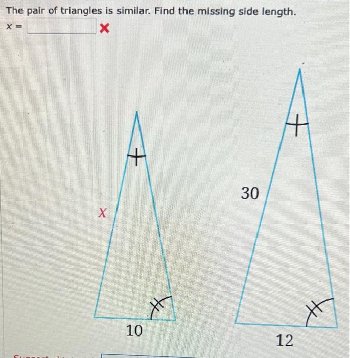 Solved The pair of triangles is similar. Find the missing | Chegg.com