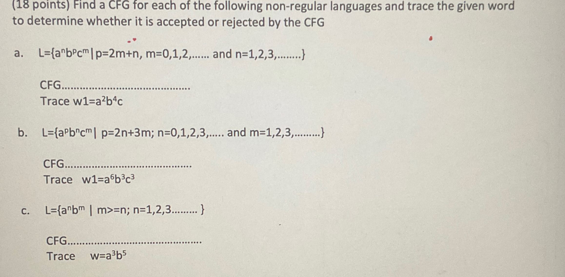 Solved (18 ﻿points) ﻿Find a CFG for each of the following | Chegg.com