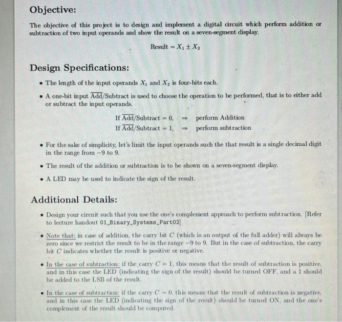 Solved The objective of this project is to design and | Chegg.com