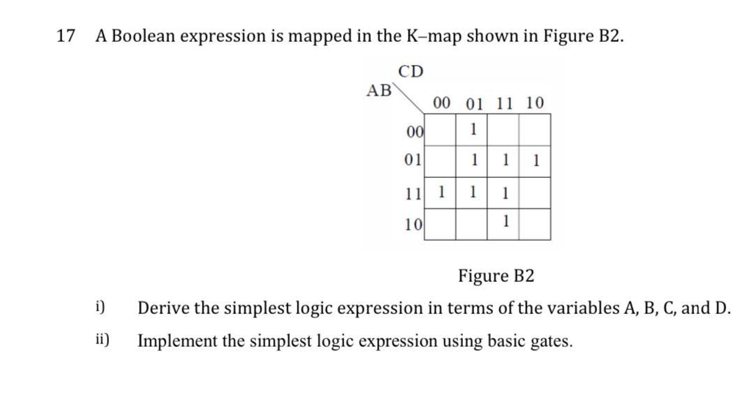 Solved 17 A Boolean expression is mapped in the K-map shown | Chegg.com