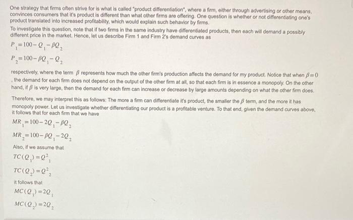 Solved (Product Differentiation Problem) In the case when | Chegg.com