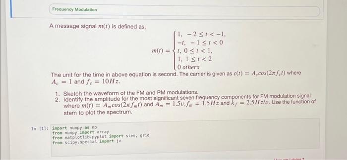 Solved A message signal m(t) is defined as, | Chegg.com