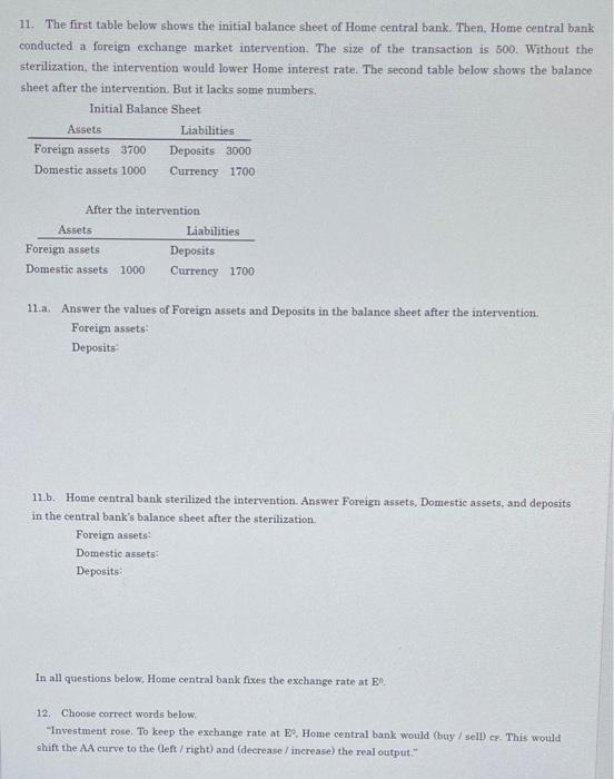Solved 11. The first table below shows the initial balance | Chegg.com