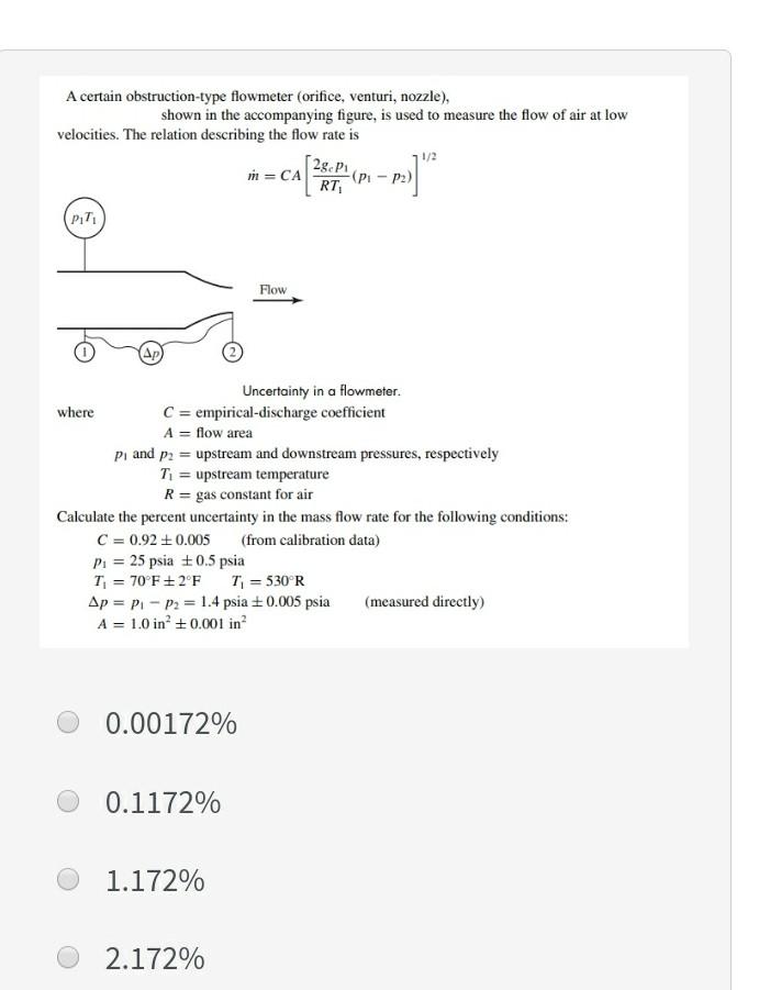 Solved A certain obstruction-type flowmeter (orifice, | Chegg.com