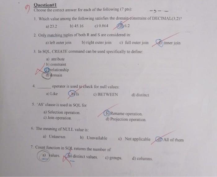 Solved Question\#1 Choose the correct answer for each of the | Chegg.com