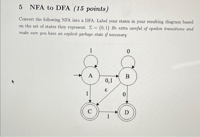 Solved 5 NFA to DFA (15 points) Convert the following NFA | Chegg.com