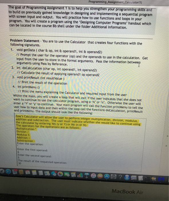 Solved Programming Assignment_Calculator(1) The goal of | Chegg.com