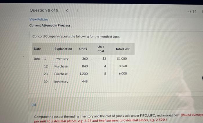 Solved View Policies: Current Attempt in Progress Concord | Chegg.com