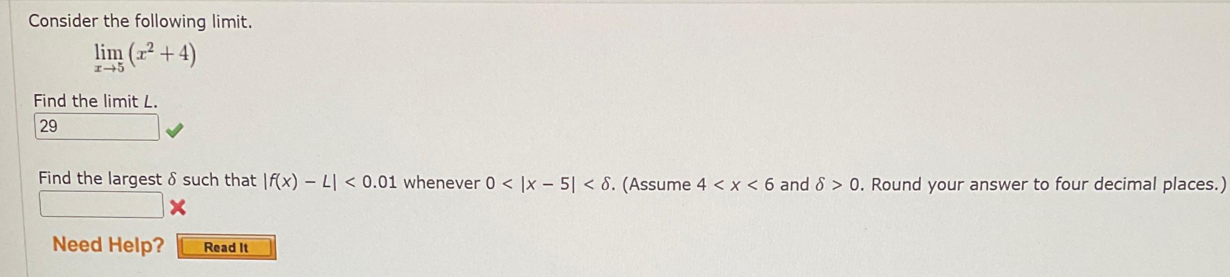 Solved Consider the following limit.limx→5(x2+4)Find the | Chegg.com
