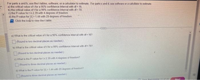 Solved For parts a and b, use the t tables, software, or a | Chegg.com