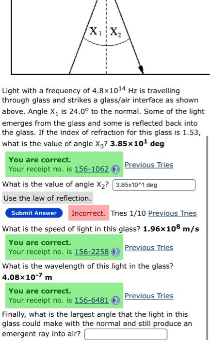Solved Light with a frequency of 4.8×1014 Hz is travelling | Chegg.com
