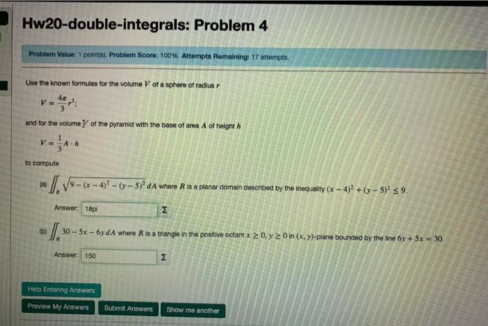 Solved Hw20-double-integrals: Problem 4 Problem Value: 1 | Chegg.com