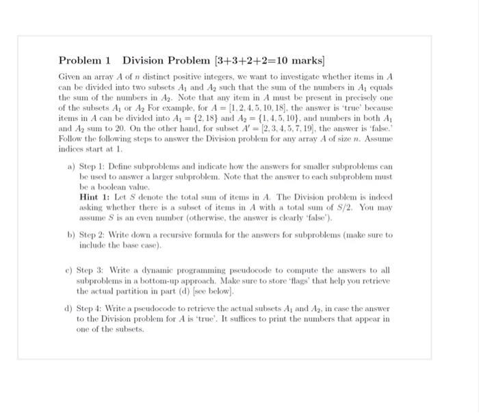 Solved Problem 1 Division Problem [3+3+2+2=10 marks ] Given | Chegg.com