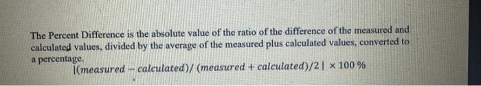 Solved calculate the percent difference using the data on | Chegg.com