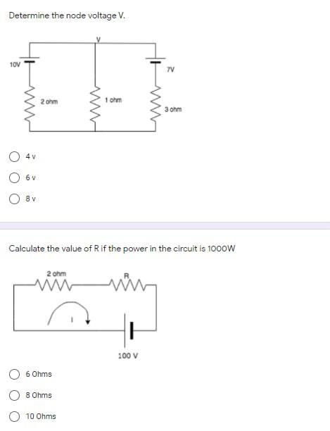 Solved Determine the node voltage V. 10V 7V 2 ohm 1 ohm 3 | Chegg.com