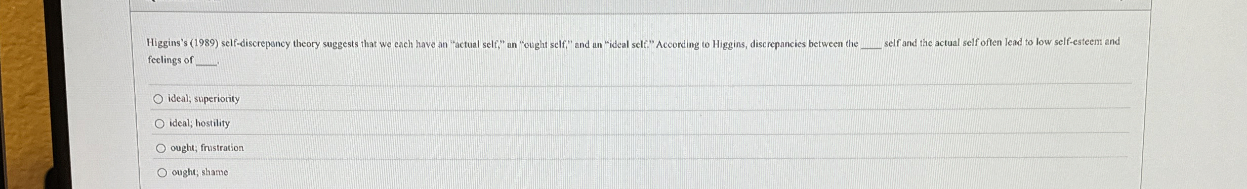 Solved Higgins's (1989) ﻿self-discrepancy theory suggests | Chegg.com