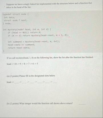 Solved Suppose we have a singly linked list implemented with | Chegg.com
