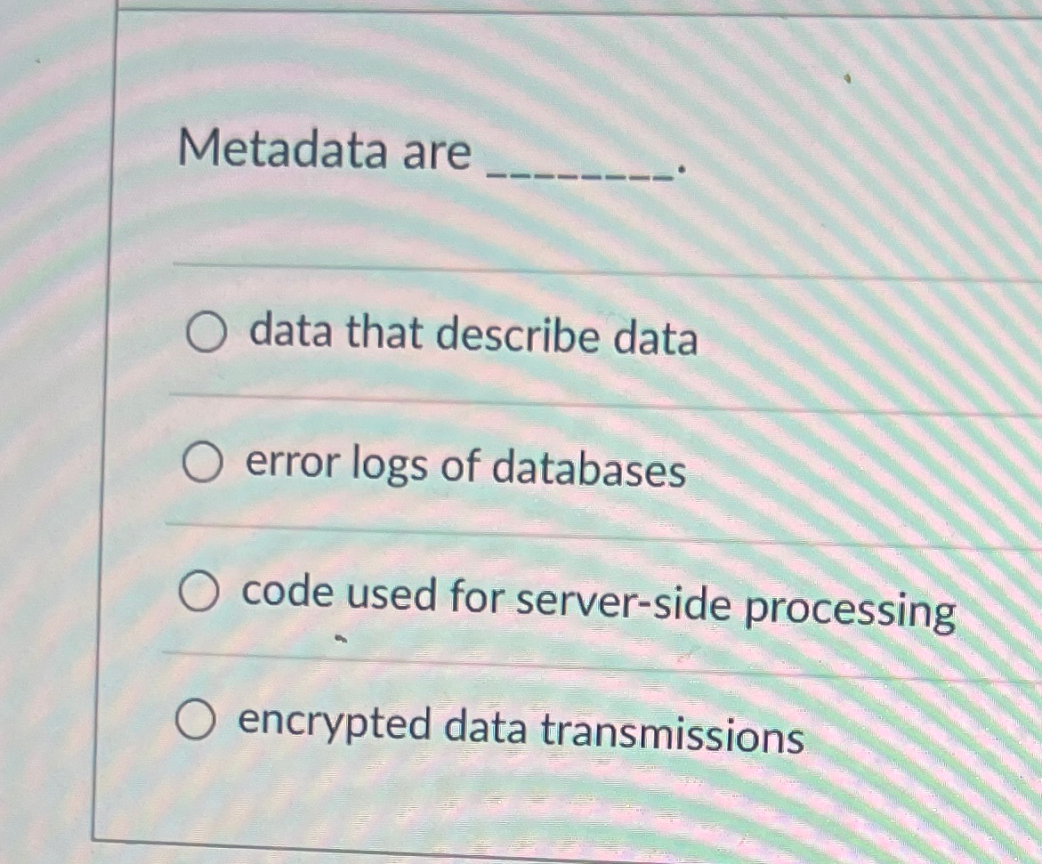 Solved Metadata are q,data that describe dataerror logs of | Chegg.com