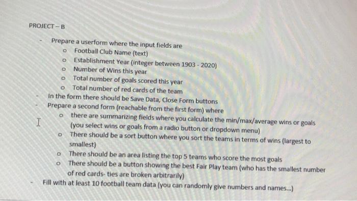 Solved PROJECT-B Prepare a userform where the input fields | Chegg.com