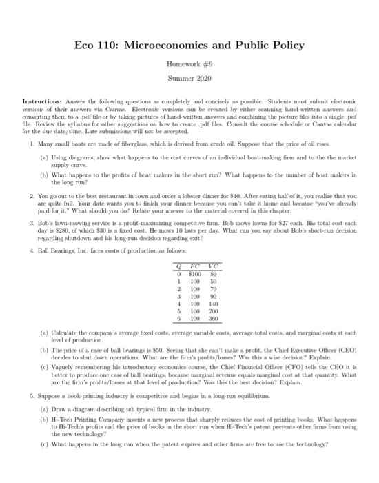 Solved Eco 110: Microeconomics and Public Policy Homework #9 | Chegg.com