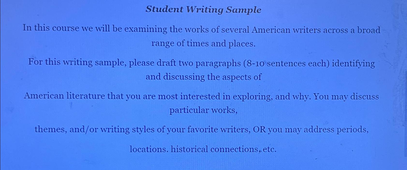 Solved Student Writing SampleIn this course we will be | Chegg.com