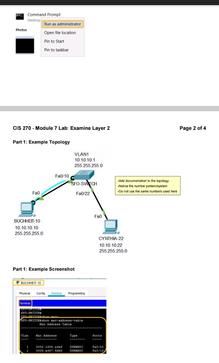 Solved CIS 270 - Module 7 Lab: Examine Layer 2 Page 1 of 4 | Chegg.com