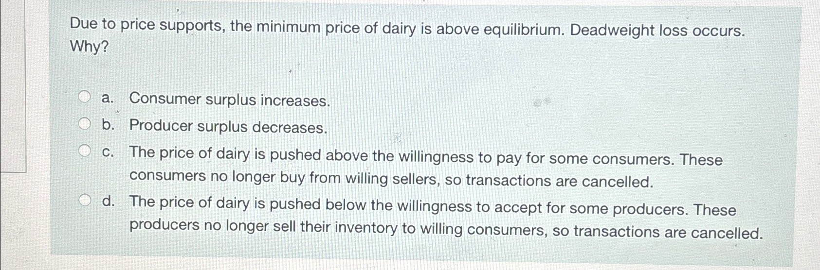Solved Due to price supports, the minimum price of dairy is | Chegg.com