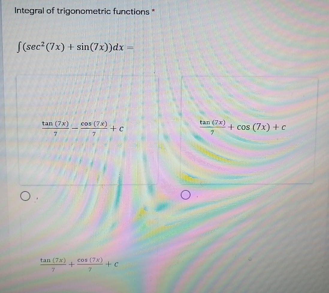 Solved Integral of trigonometric functions * (sec (7x) + | Chegg.com