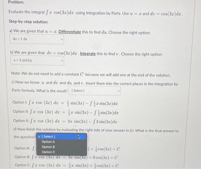 Solved Evaluate the integral ∫xcos(3x)dx using Integration | Chegg.com