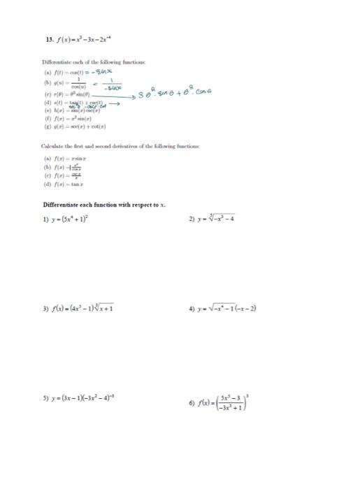 Solved 1. For each function gives below, calculute the | Chegg.com