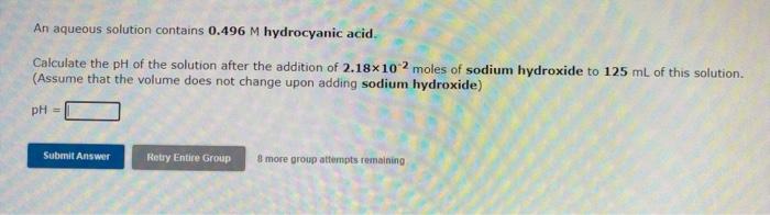 Solved An aqueous solution contains 0.496 M hydrocyanic | Chegg.com