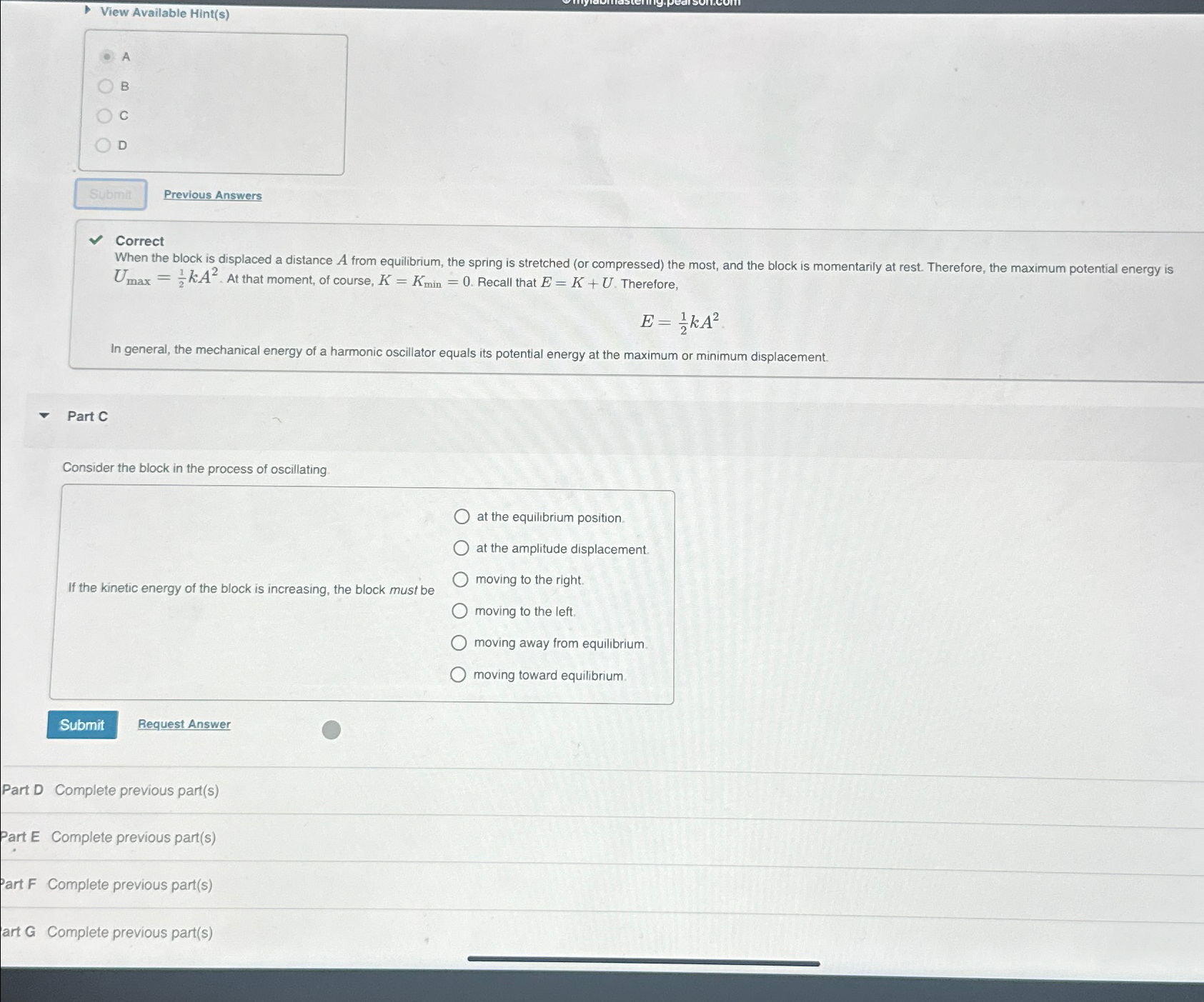 Solved View Available Hint(s)ABCDPrevious AnswersCorrect | Chegg.com
